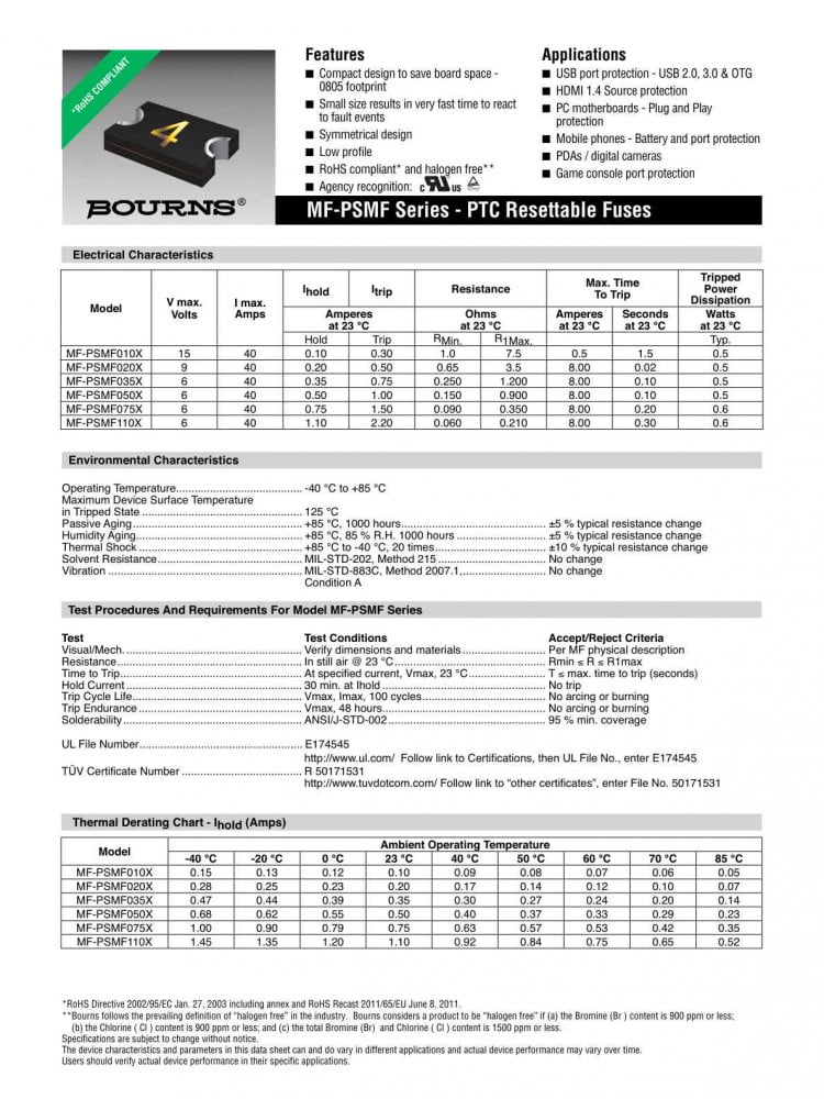 BOURNS MF-PSMF series datasheet page 1