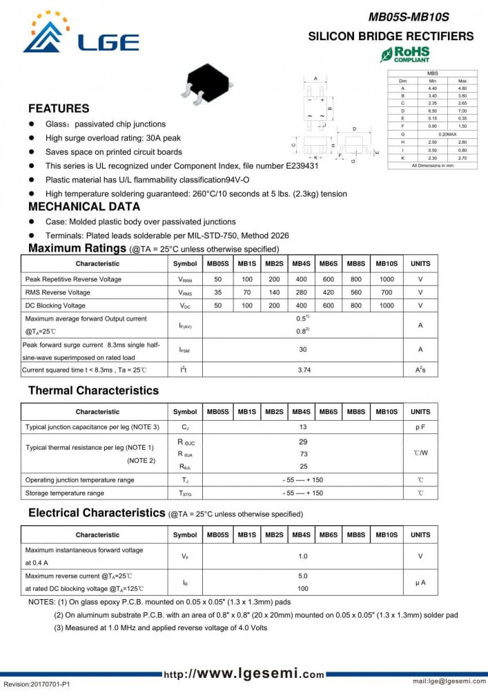 LGE MB10S datasheet page 1