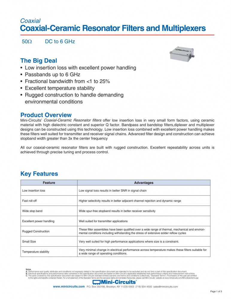 ZCBP6-505-S+ technical document, page 1