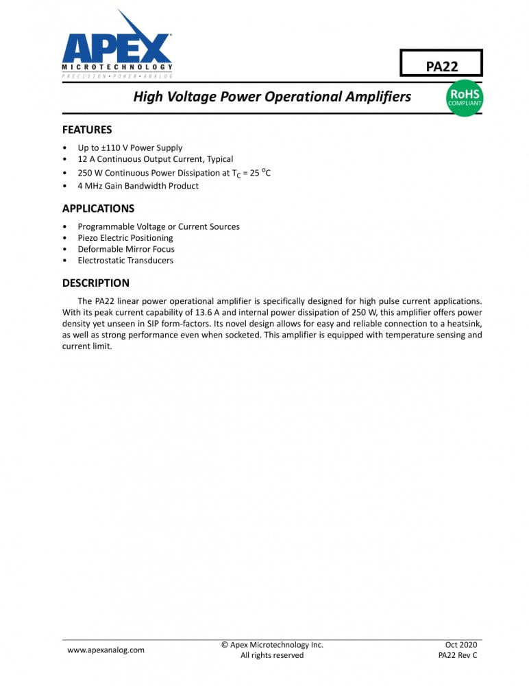 PA22 datasheet page 1