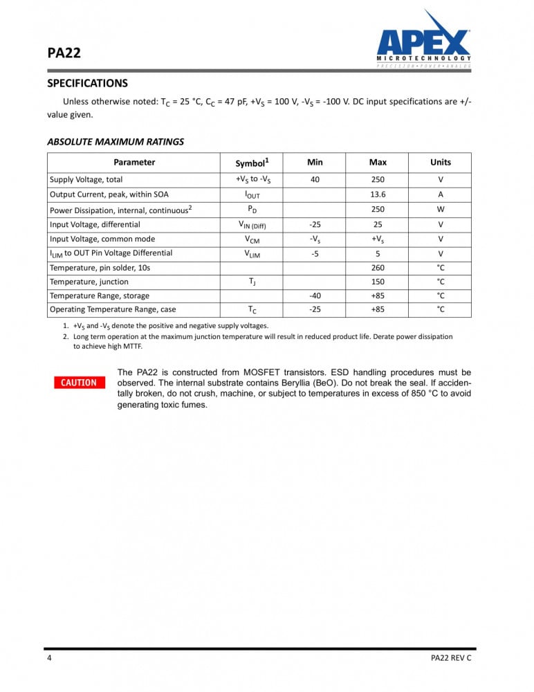 PA22 datasheet page 4