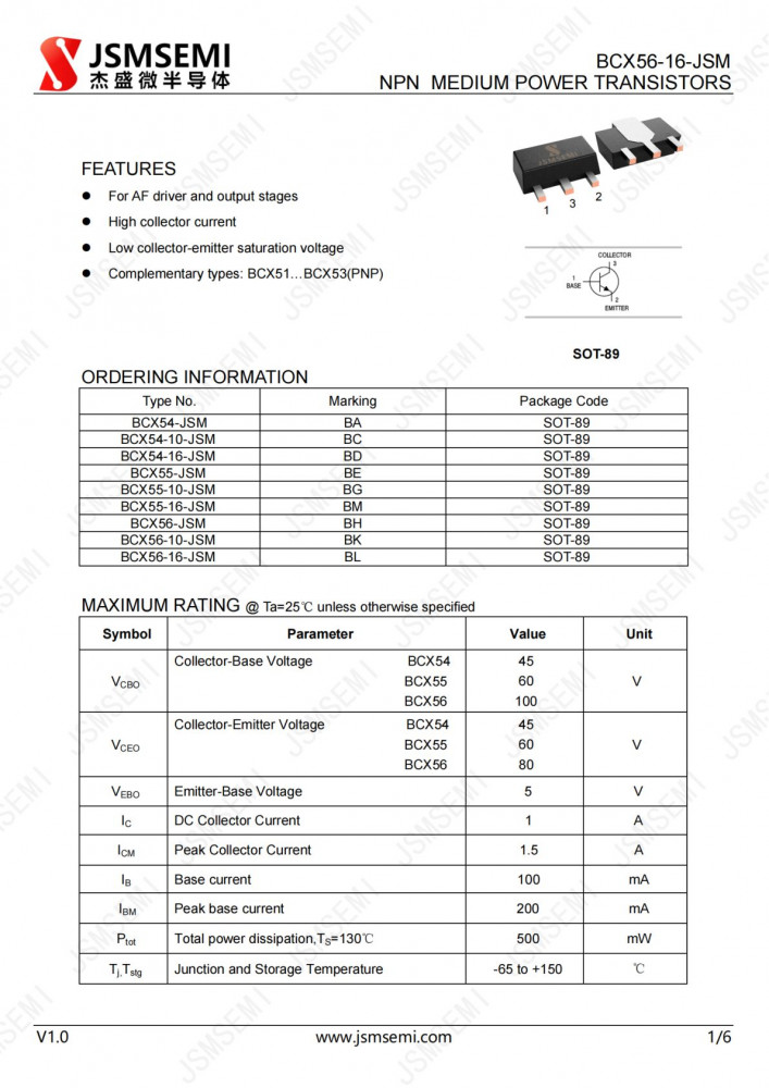 BCX56-16-JSM datasheet page 1