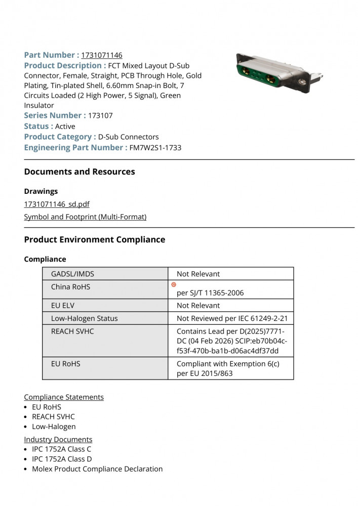 MOLEX 1731071146 technical drawing page 1