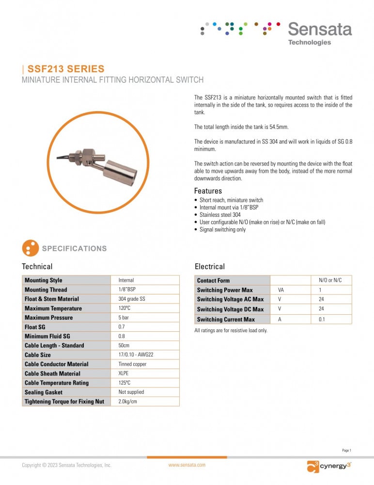 SSF213 series product overview and specifications
