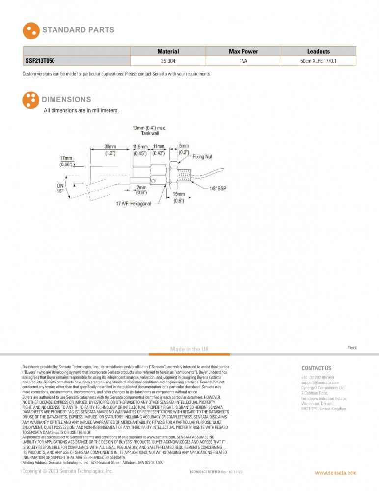 SSF213T050 dimensions and technical drawing