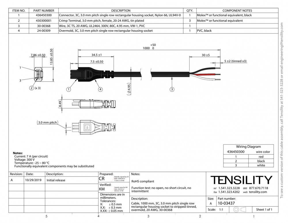 Tensility International 10-03437 cable assembly drawing