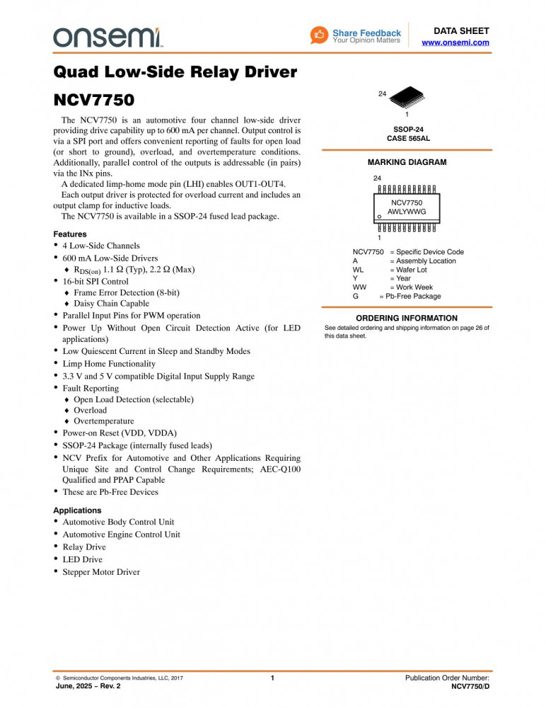 NCV7750 datasheet page 1
