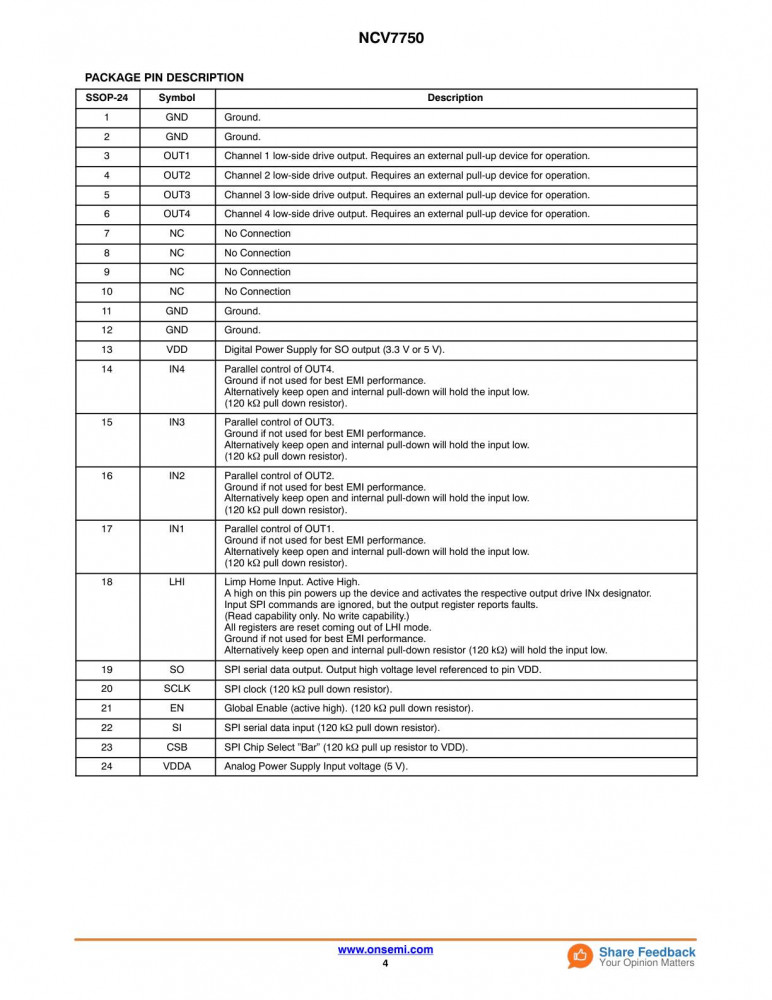 NCV7750 datasheet page 4