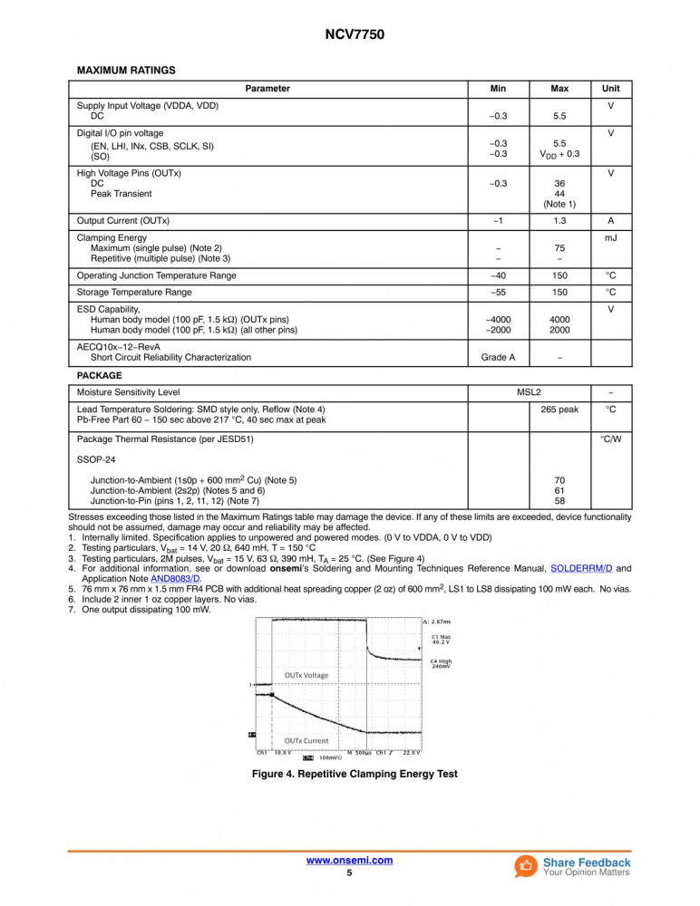 NCV7750 datasheet page 5