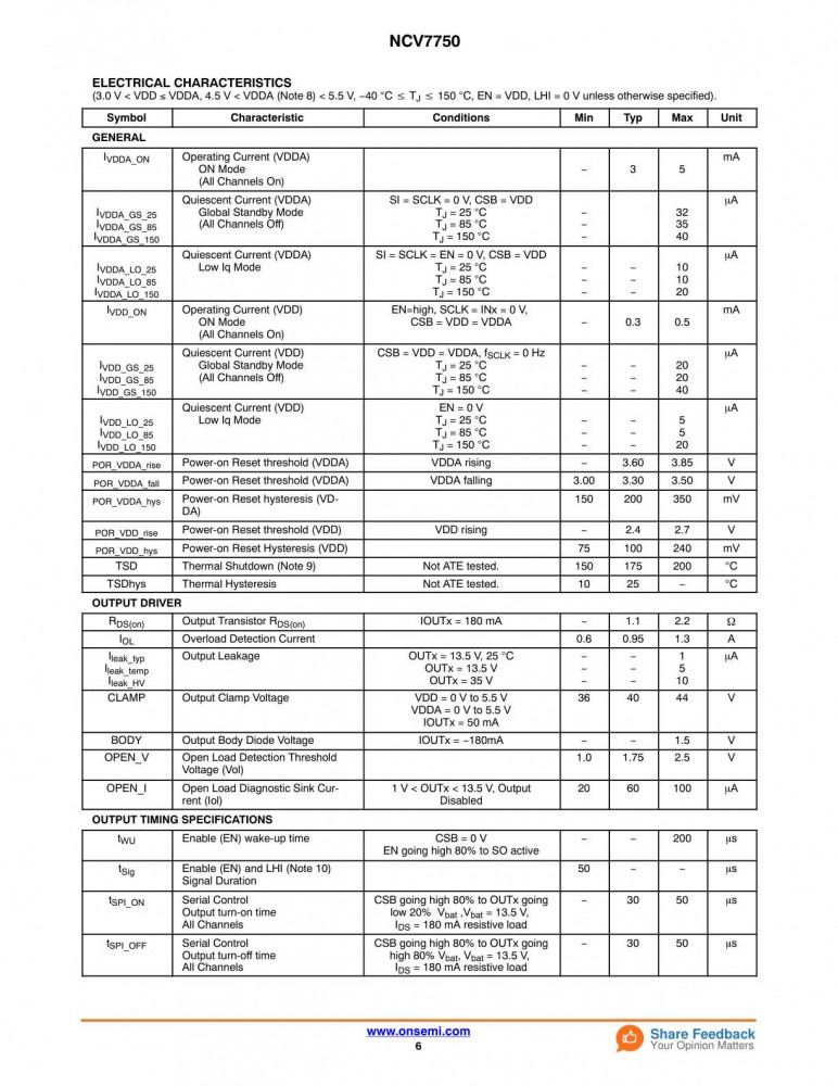 NCV7750 datasheet page 6