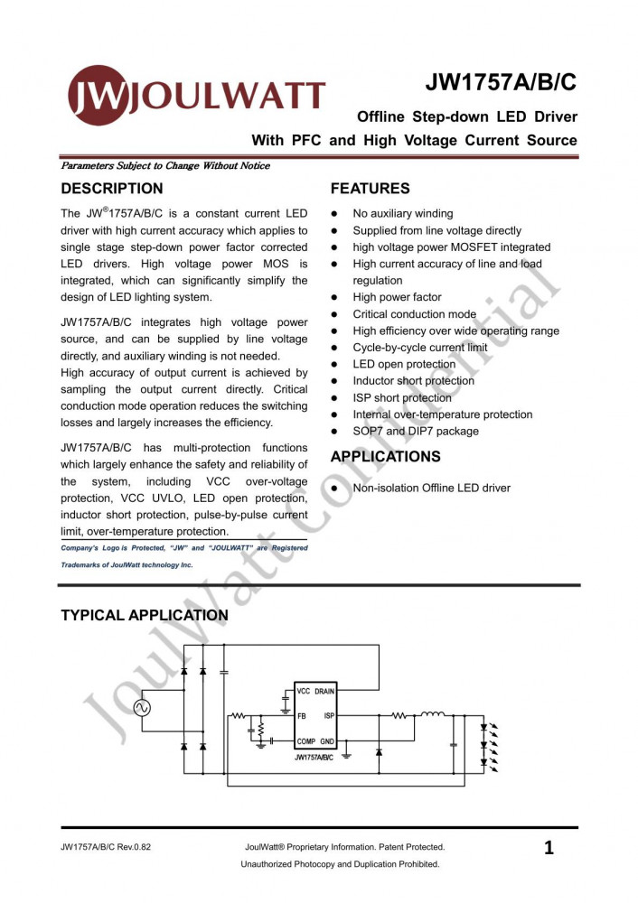 JW1757B datasheet page 1