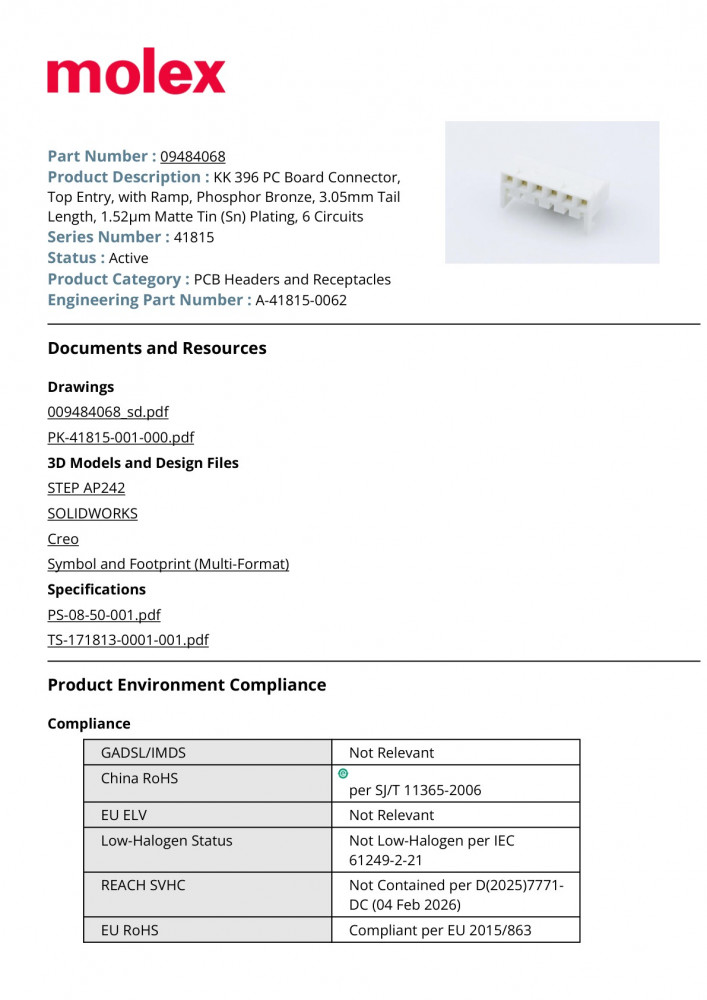 Molex product specification page 1