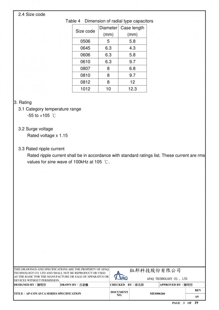 APAQ AVCA specification page 3
