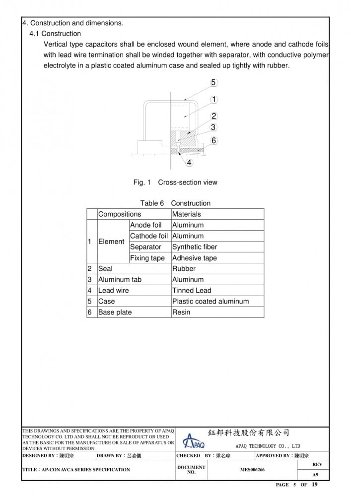 APAQ AVCA specification page 5