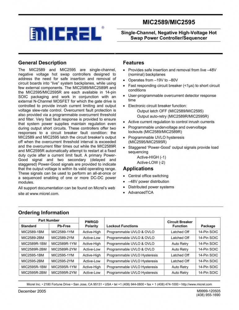 MIC2589R datasheet page 1