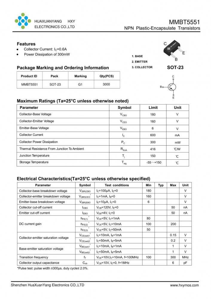 MMBT5551 technical document page 1