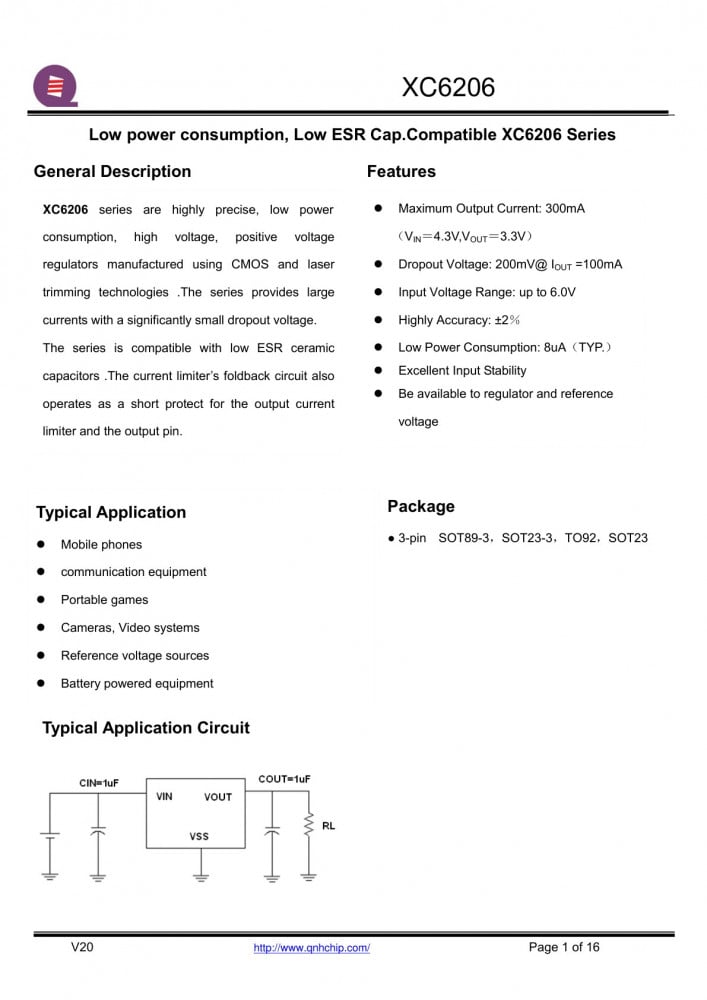 XC6206 datasheet page 1