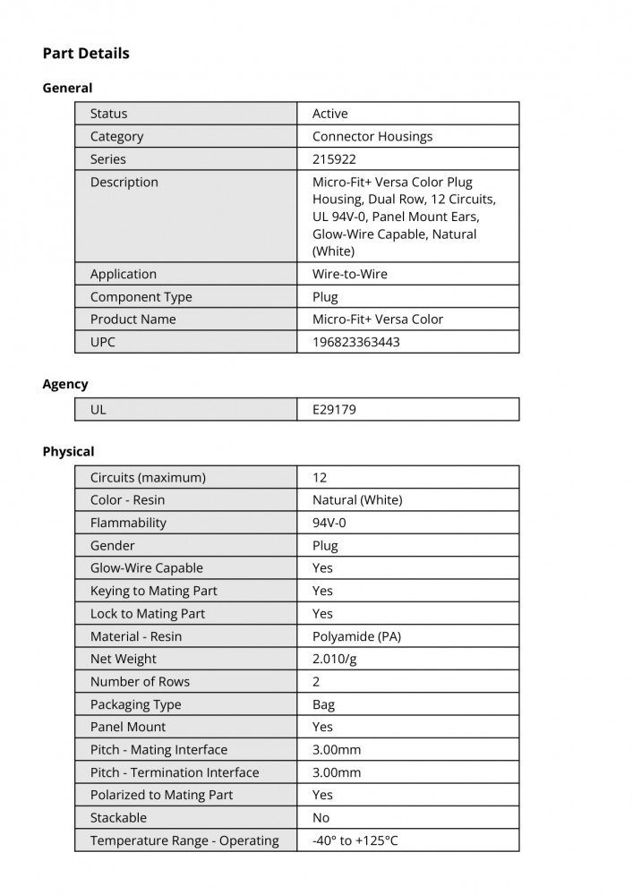 Technical document page 2 for MOLEX 2159221210