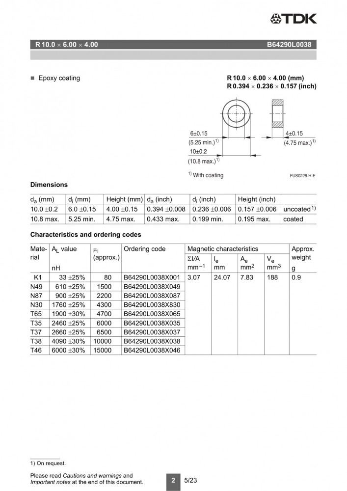 TDK B64290L0038 technical document page 2