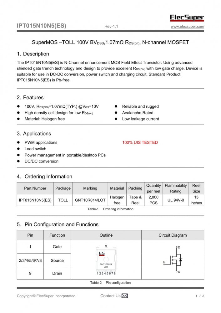 IPT015N10N5(ES) datasheet page 1