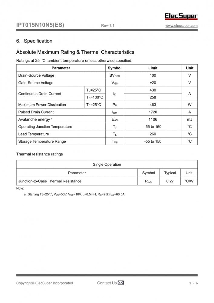 IPT015N10N5(ES) datasheet page 2