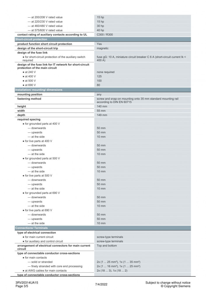 3RV20314UA15 datasheet page 3
