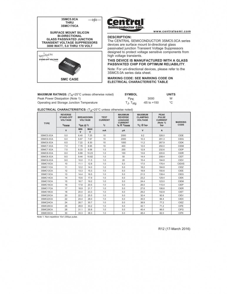 Central 3SMC series datasheet page 1
