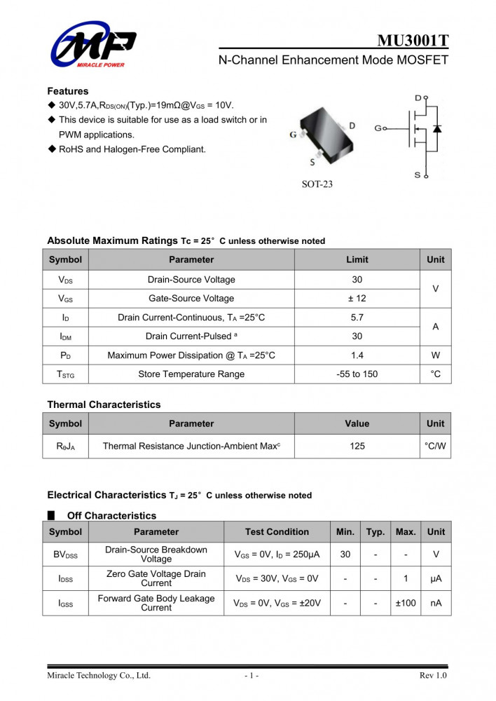 MU3001T datasheet page 1