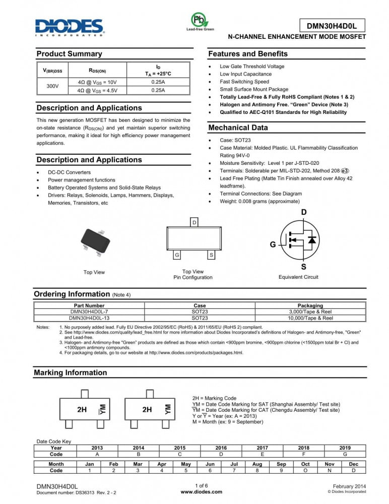DMN30H4D0L-7 datasheet page 1