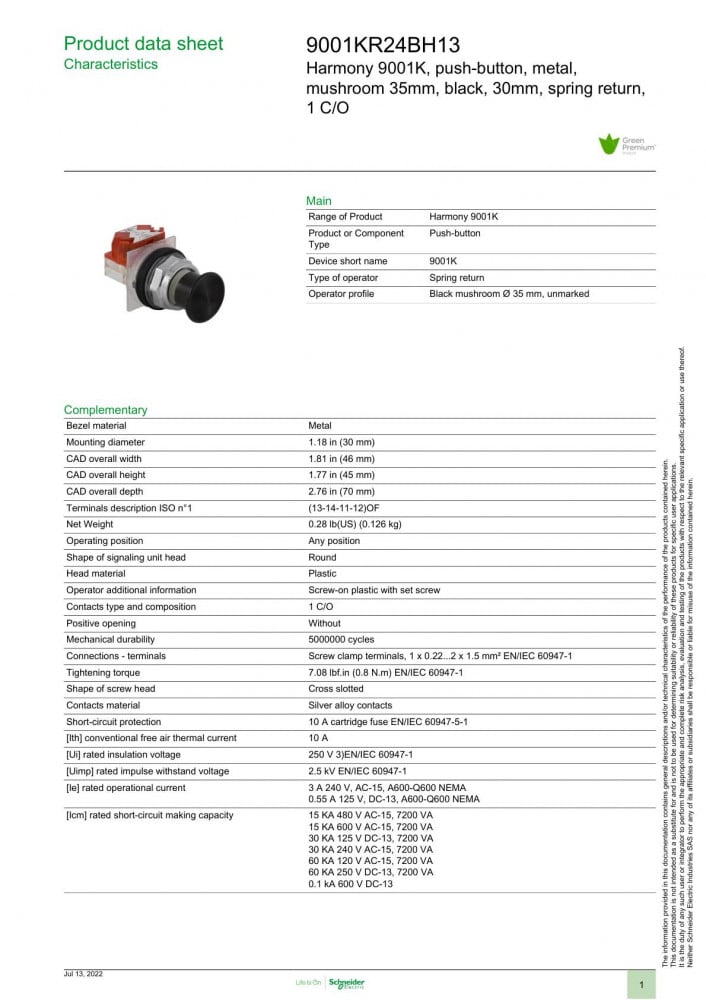 9001KR24BH13 technical document page 1