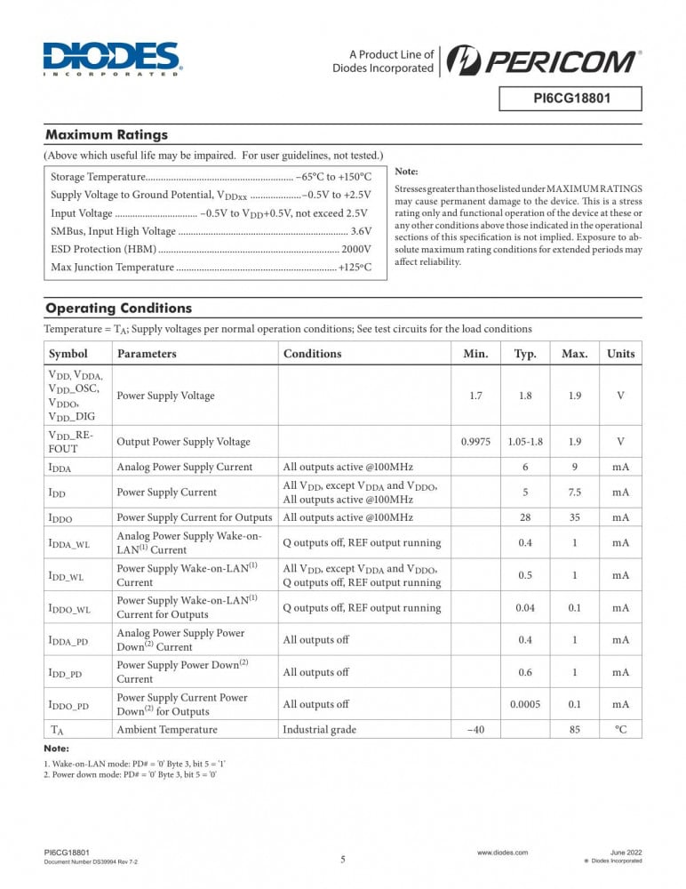 PI6CG18801 datasheet page 5