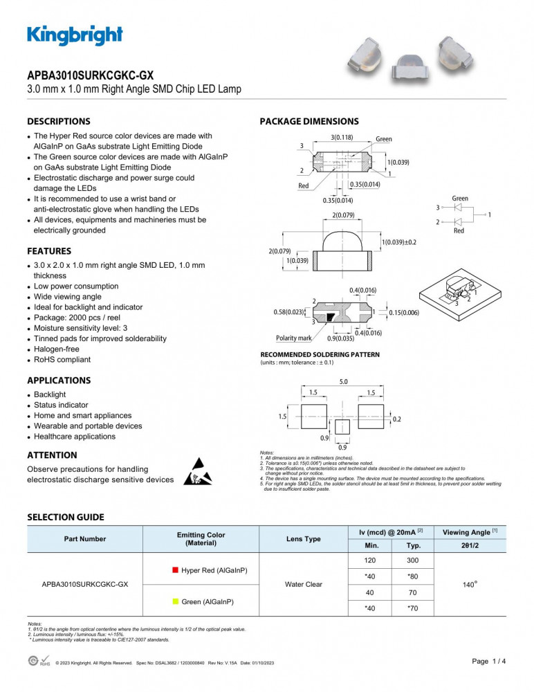APBA3010SURKCGKC-GX datasheet page 1