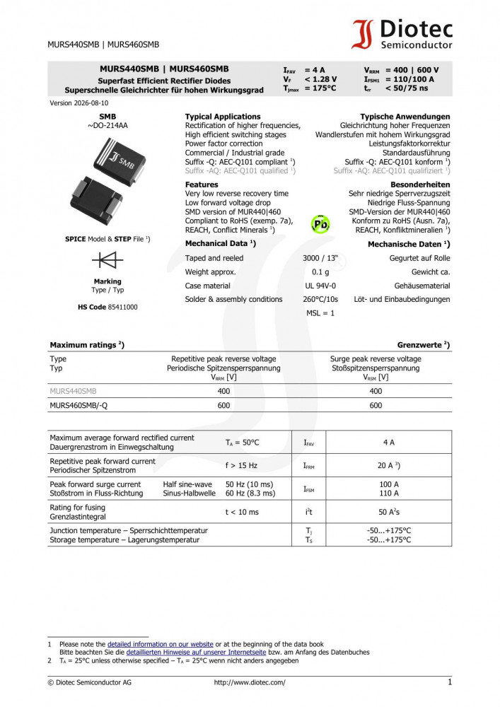 MURS460SMB technical document page 1