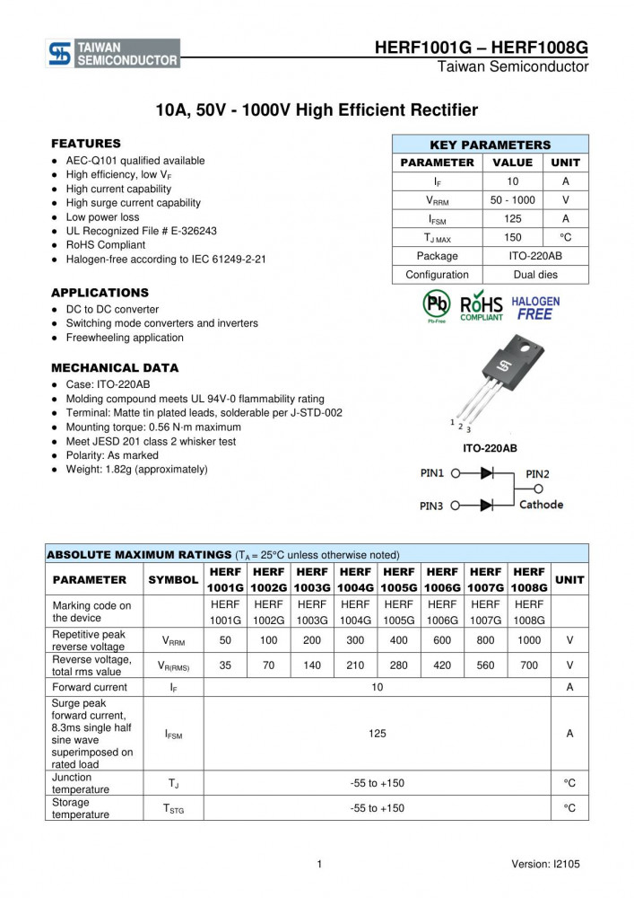 HERF1002G datasheet page 1