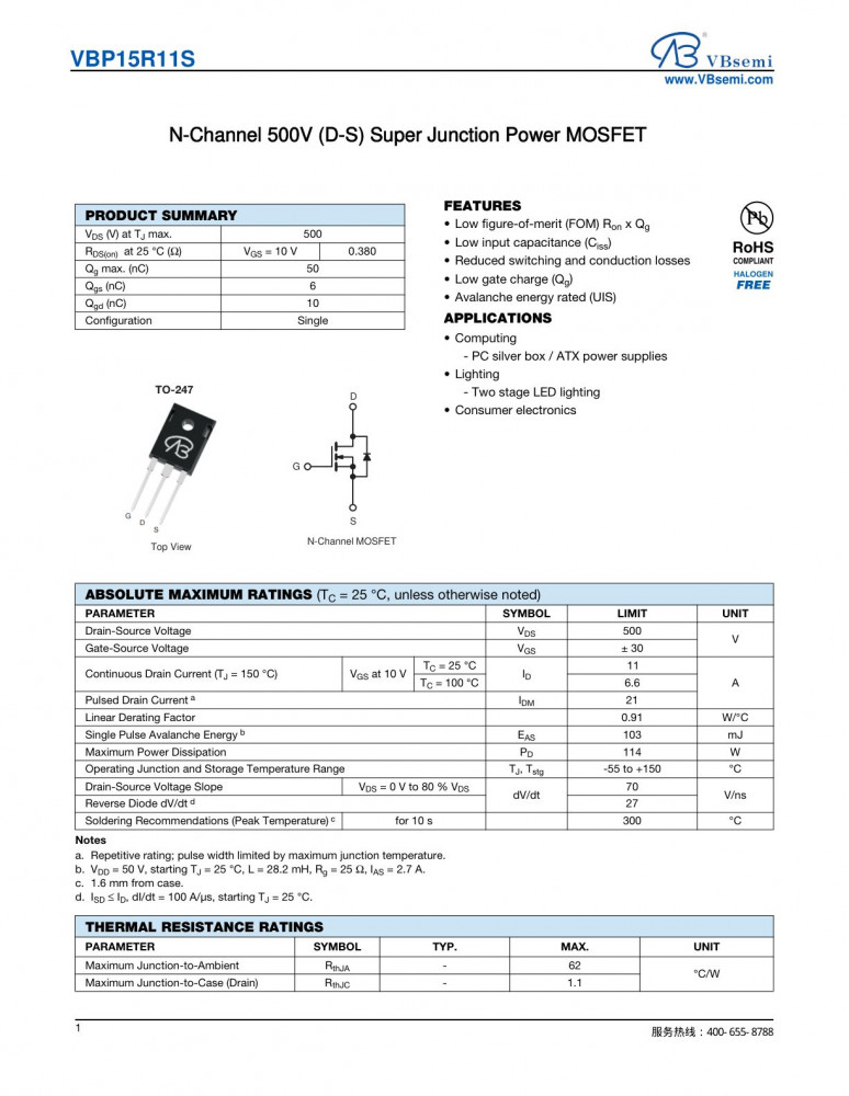 VBP15R11S datasheet page 1