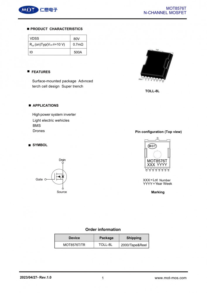 MOT8576T datasheet page 1