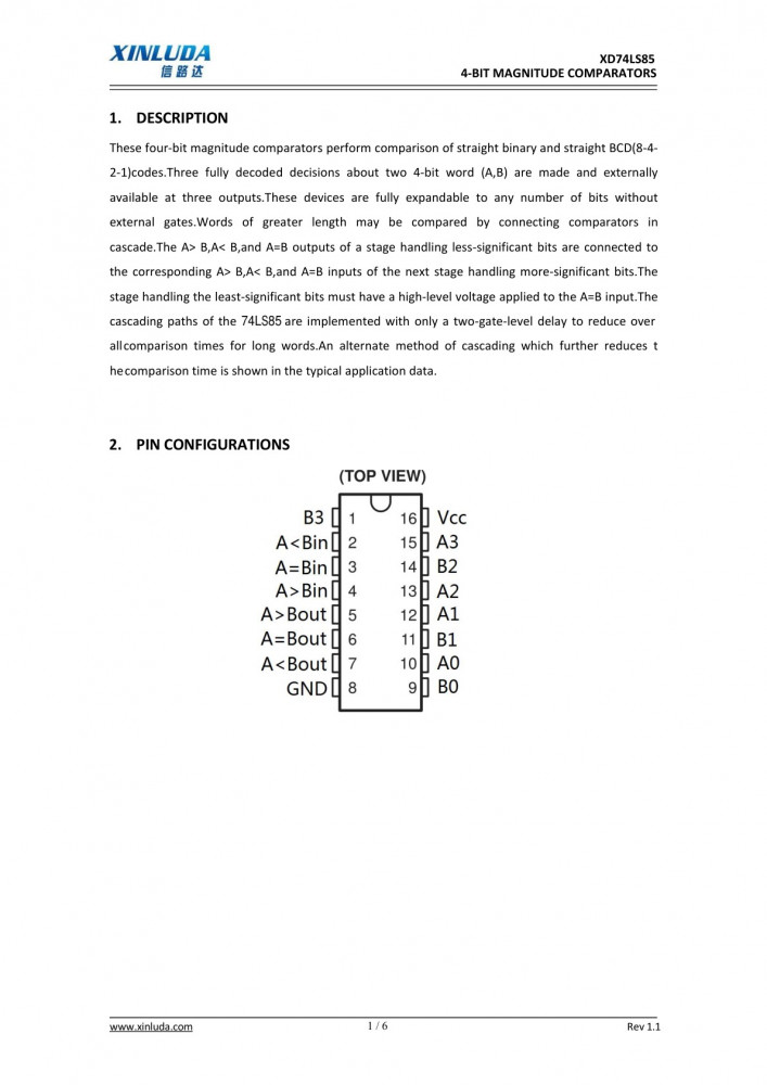 XD74LS85 datasheet page 1