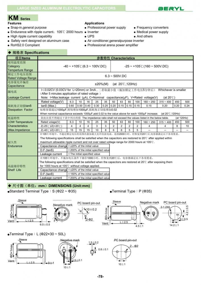 KM Series datasheet page 1