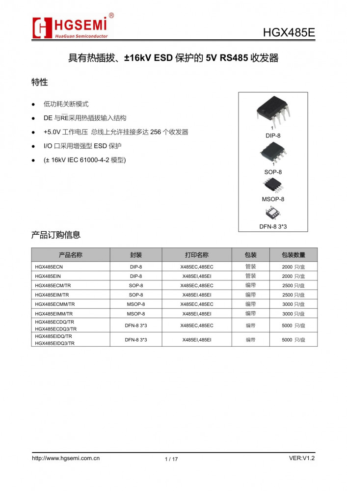 HGX485E datasheet page 1