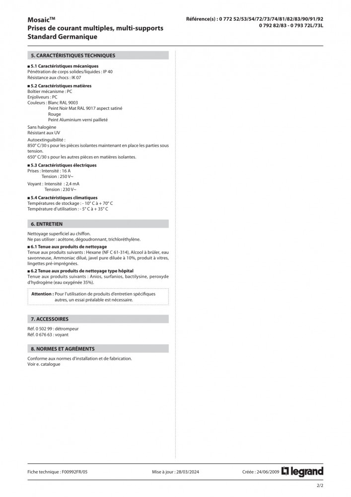 Legrand Mosaic German-standard multi-socket technical document, page 2