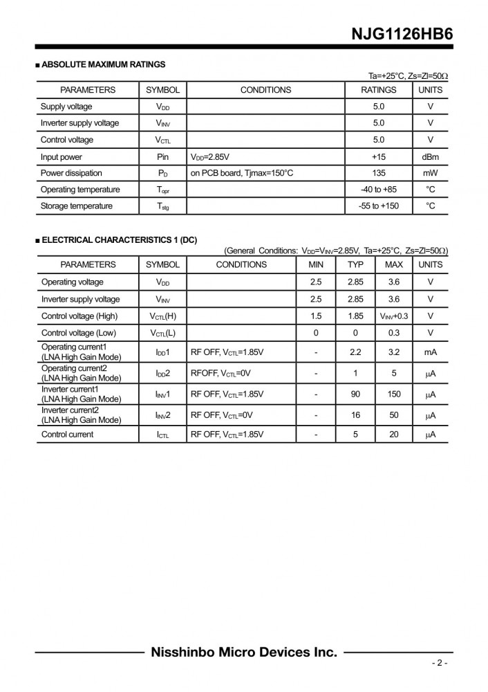 NJG1126HB6 datasheet page 2