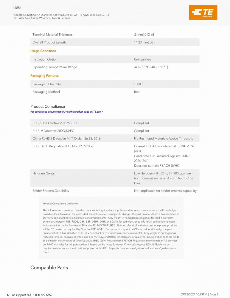 TE Connectivity 41854 technical document page 2