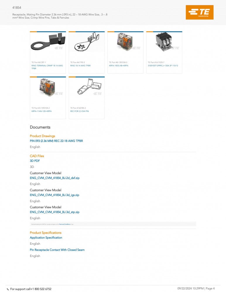 TE Connectivity 41854 technical document page 4