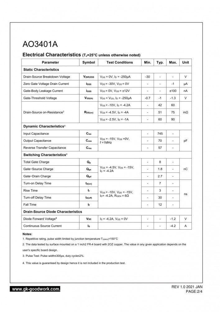 AO3401A-3L datasheet page 2