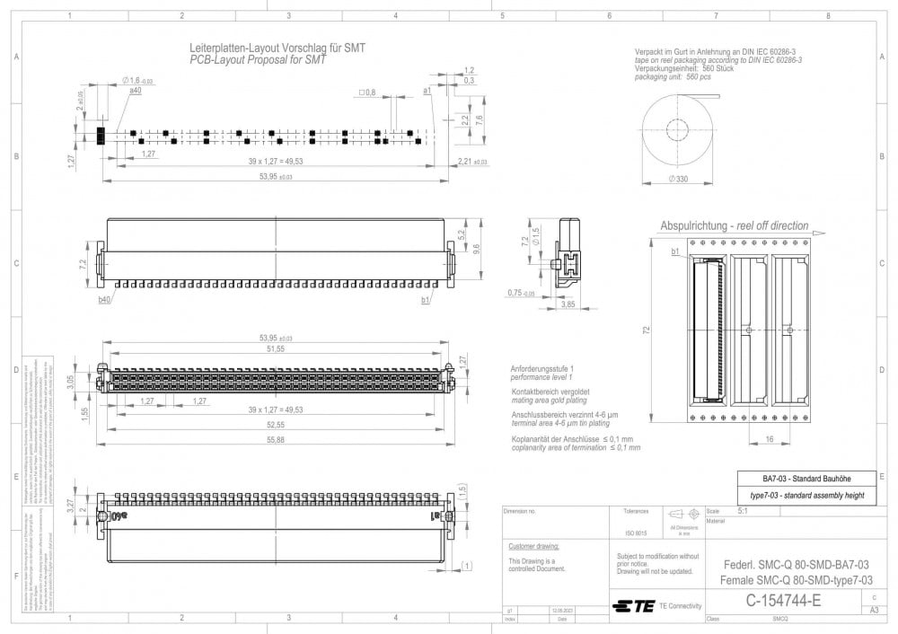 TE Connectivity 154744-E technical drawing page