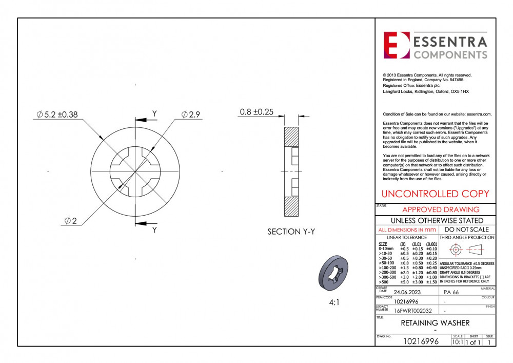 Essentra 16FWRT002032 retaining washer technical drawing