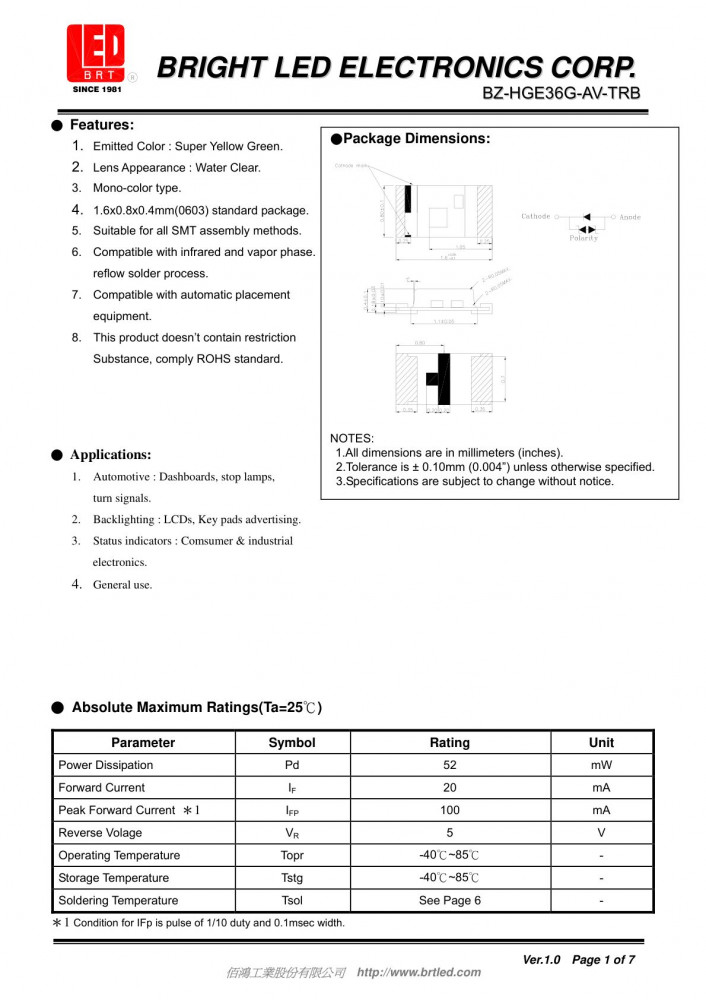 BZ-HGE36G-AV-TRB datasheet page 1