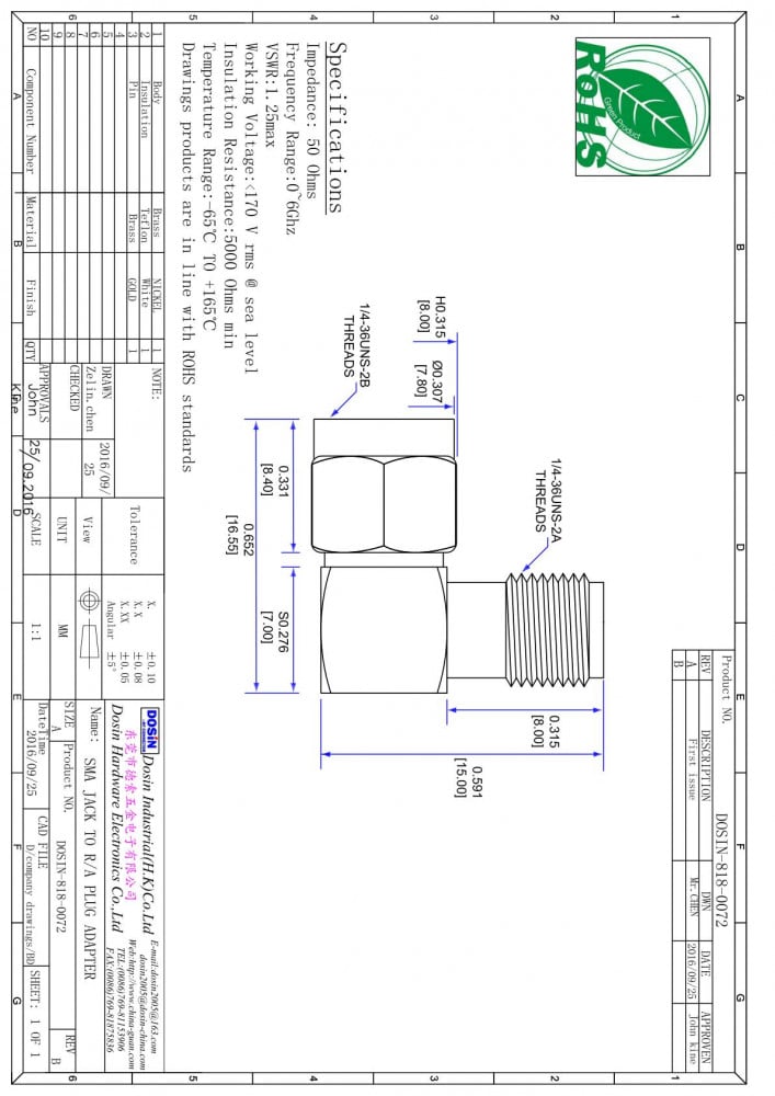 DOSIN-818-0072 product drawing page 1