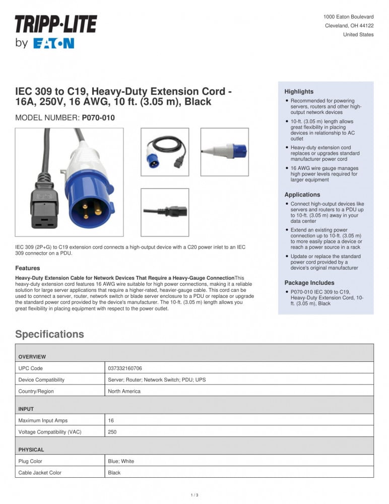 P070-010 technical document page 1