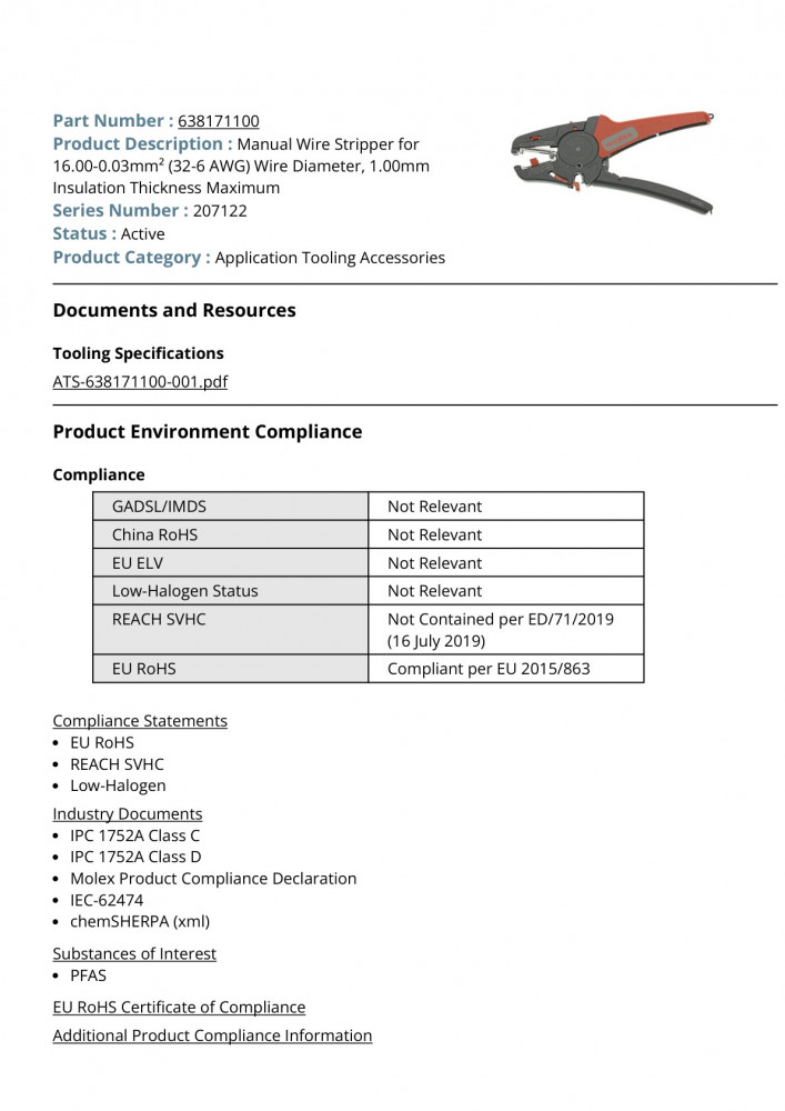 MOLEX 638171100 tooling document preview, page 1